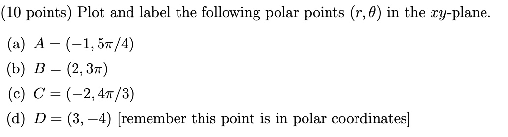 (10 points) Plot and label the following polar points | Chegg.com