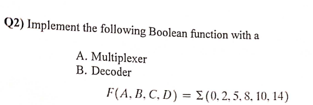Solved Q2) ﻿Implement the following Boolean function with | Chegg.com