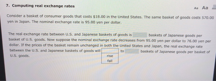Solved 7. Computing real exchange rates Aa Aa Consider a | Chegg.com