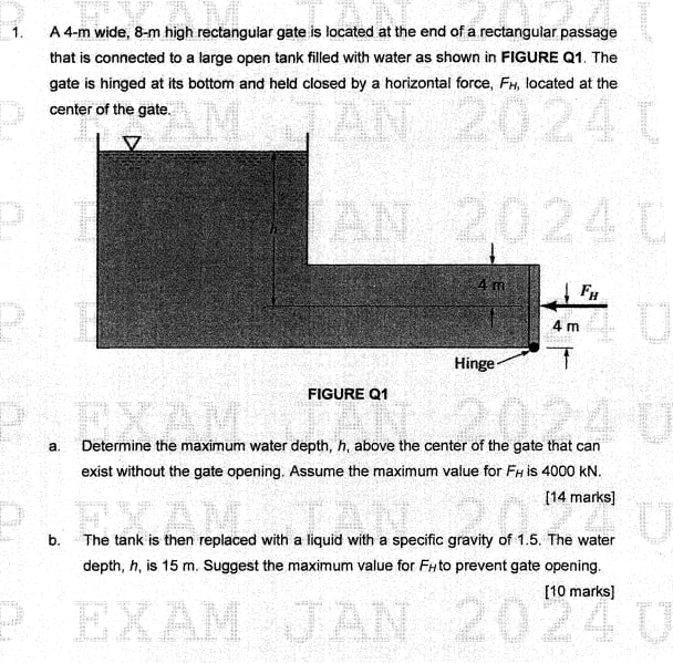 Solved FIGURE Q1 ﻿a. ﻿Determine the maximum water depth, \( | Chegg.com