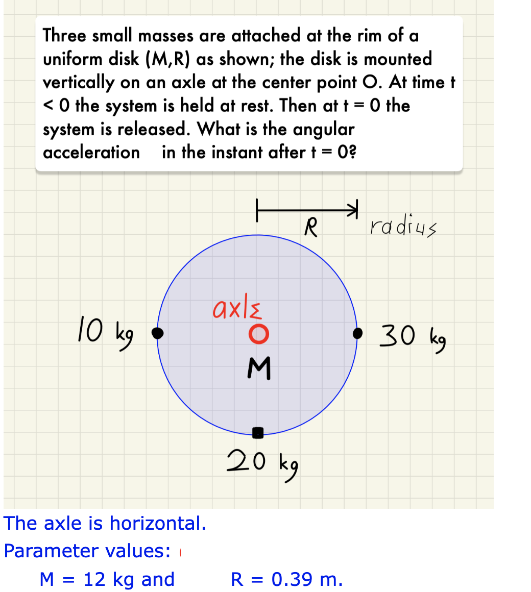 Solved Three small masses are attached at the rim of a | Chegg.com