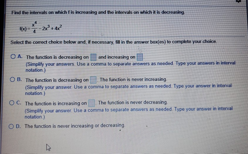 Solved Find the intervals on which fis increasing and the | Chegg.com