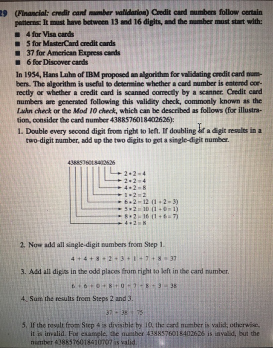 Solved 29 (Financial: credit card number validation) Credit | Chegg.com