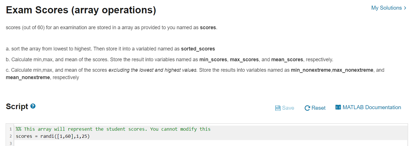 Solved Exam Scores Array Operations Scores Out Of 60 For 