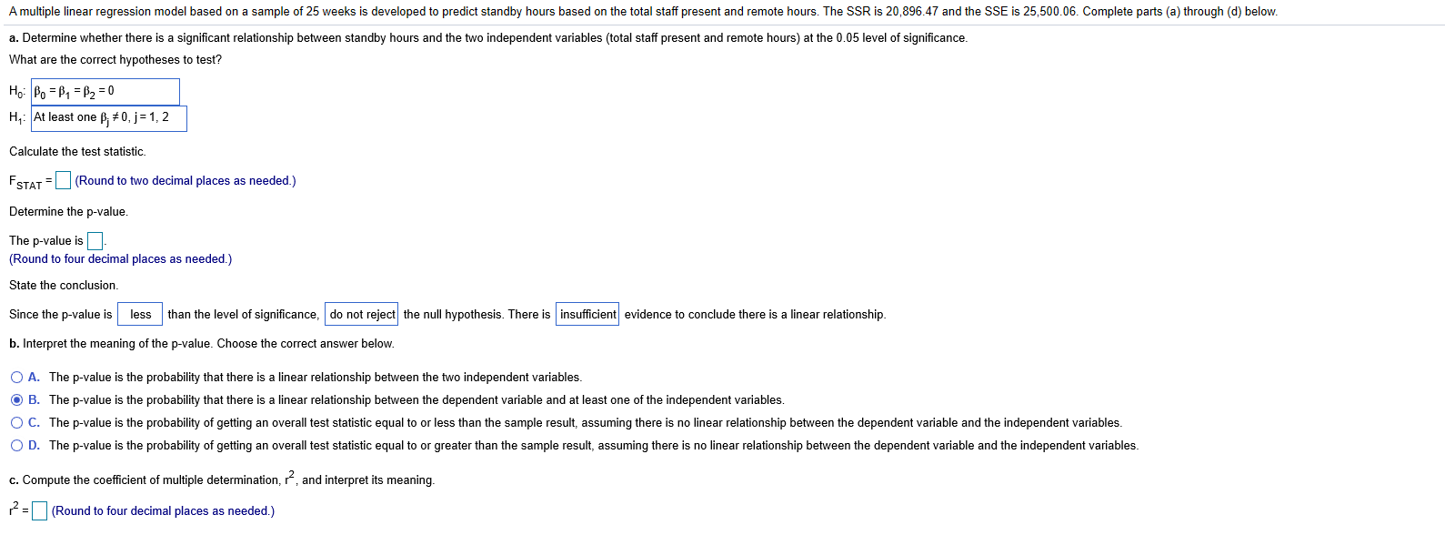 Solved A multiple linear regression model based on a sample | Chegg.com