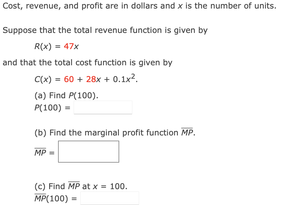 Solved Cost, revenue, and profit are in dollars and x is the | Chegg.com
