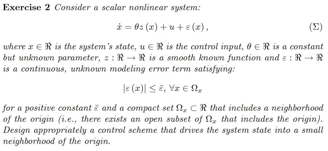 Exercise 2 Consider a scalar nonlinear system: & = θ: | Chegg.com