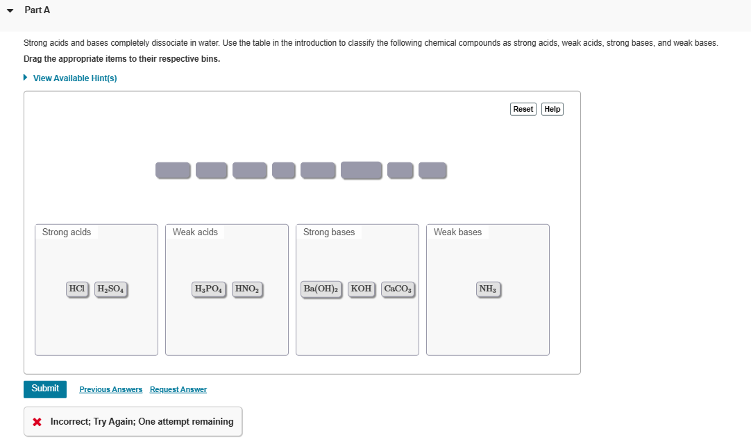 Solved Strong acids and bases completely dissociate in | Chegg.com