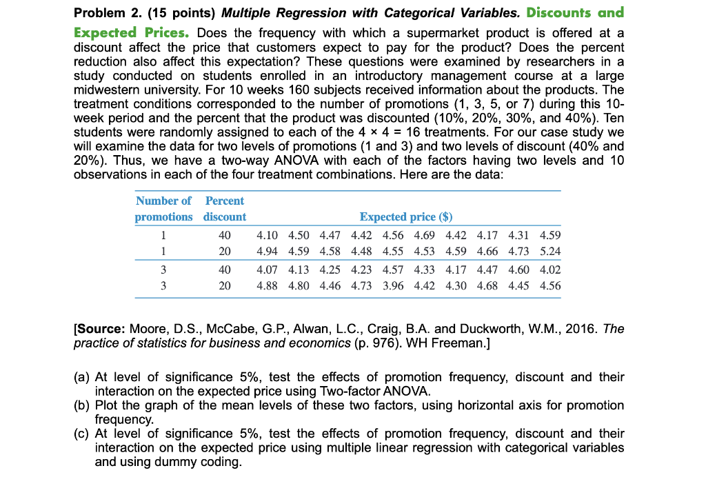 Problem 2. (15 points) Multiple Regression with | Chegg.com