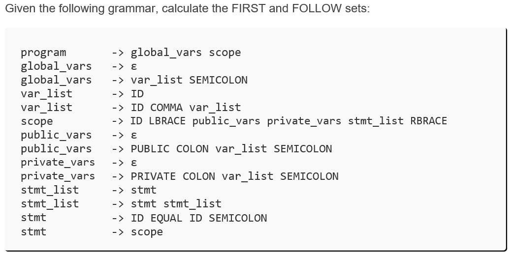 Solved Given the following grammar, calculate the FIRST and | Chegg.com