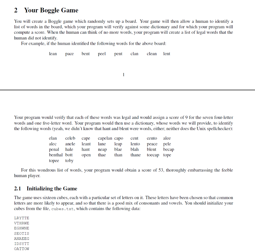 Boggle is a word game played with sixteen cubes, | Chegg.com