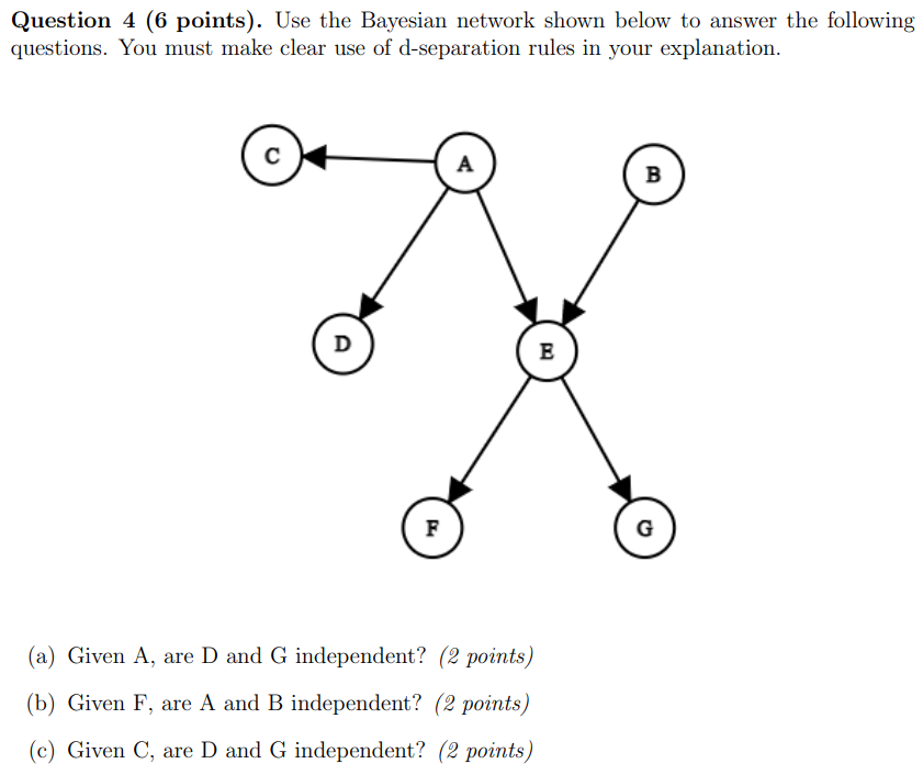 Solved Question 4 ( 6 points). Use the Bayesian network | Chegg.com