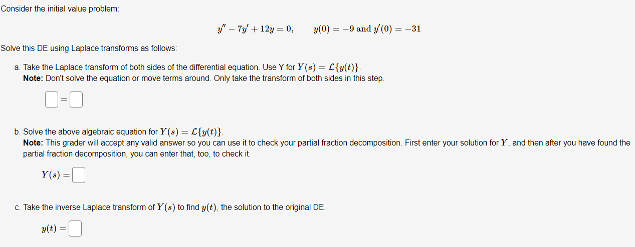 Solved Consider the initial value problem: y" – 7y' +12y = | Chegg.com