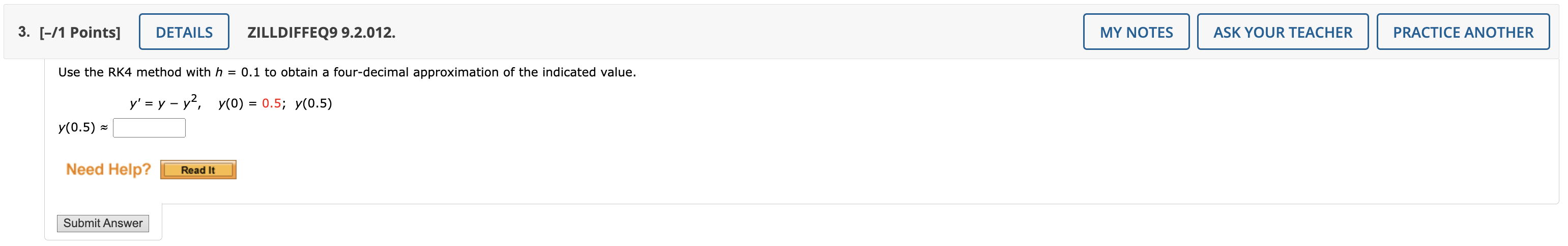 Solved [-/1 Points] ZILLDIFFEQ9 9.2.012. Use the RK4 method | Chegg.com
