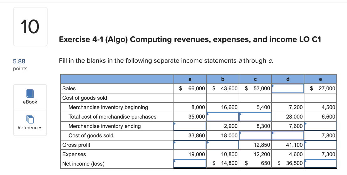 Solved 10 Exercise 4-1 (Algo) Computing revenues, expenses, | Chegg.com