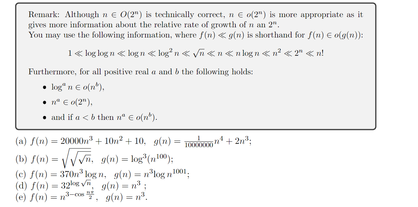 Solved For each of the following pairs of functions f (n) | Chegg.com