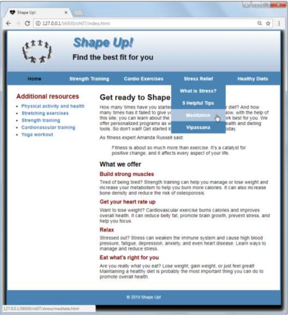Solved Shape Up! 7 Add a navigation menu and more In this | Chegg.com