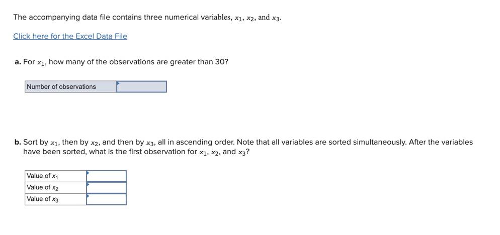 Solved The accompanying data file contains three numerical | Chegg.com