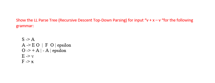 Solved Show the LL Parse Tree (Recursive Descent Top-Down | Chegg.com
