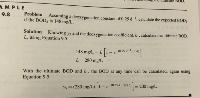 AMPLE 9.8 Problem Assuming a deoxygenation constant | Chegg.com