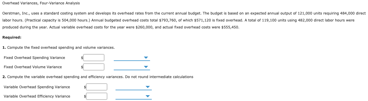 Solved Overhead Variances, Four-Variance Analysis Oerstman, | Chegg.com