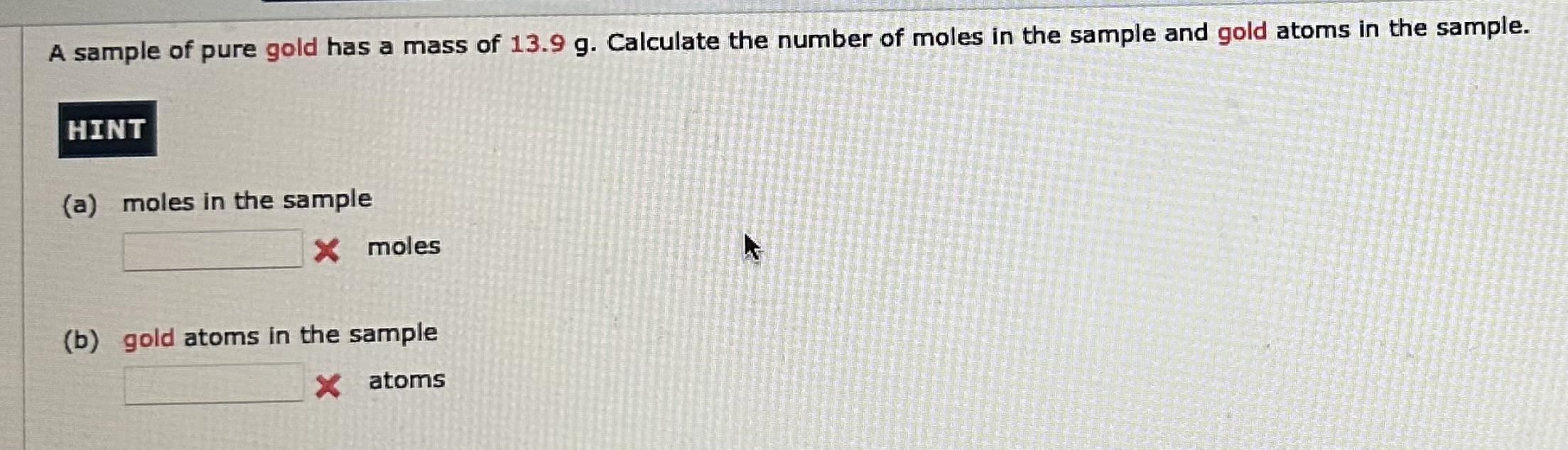 Solved A sample of pure gold has a mass of 13.9g. ﻿Calculate | Chegg.com