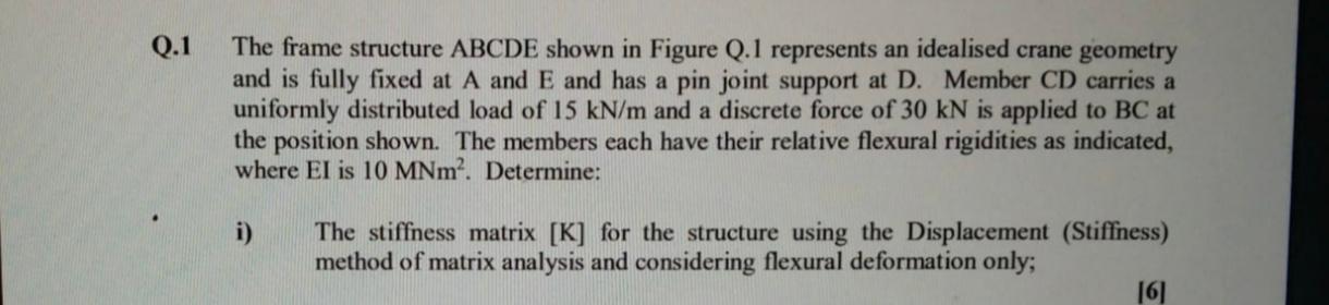 Solved Q.1 The frame structure ABCDE shown in Figure Q.1 | Chegg.com