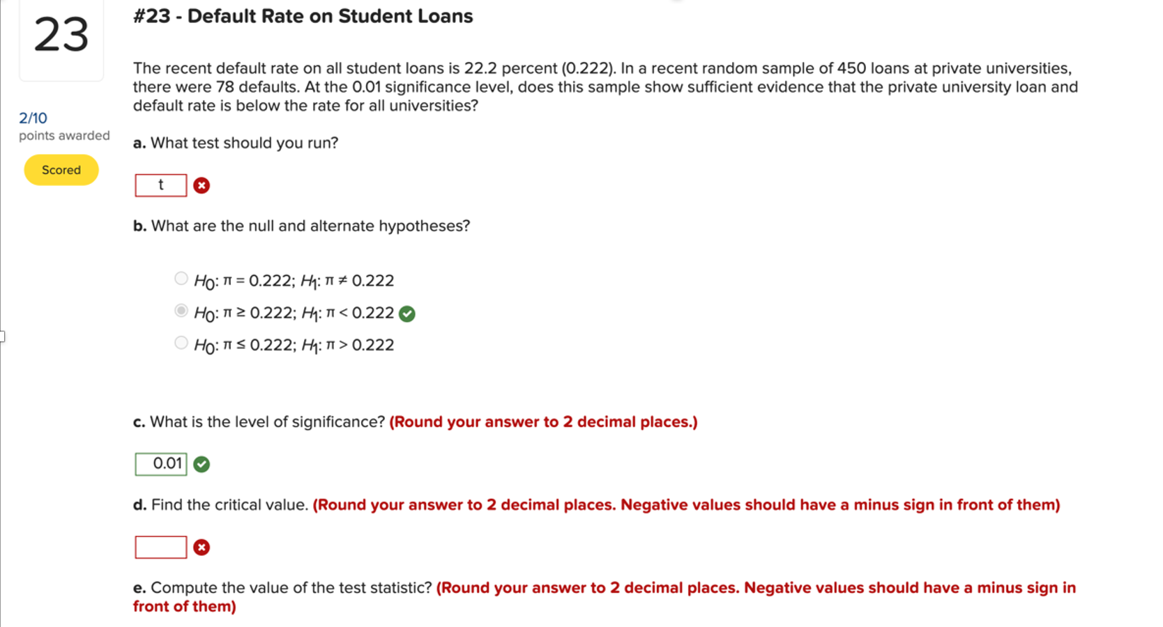 Solved #23 - Default Rate on Student Loans 23 The recent | Chegg.com