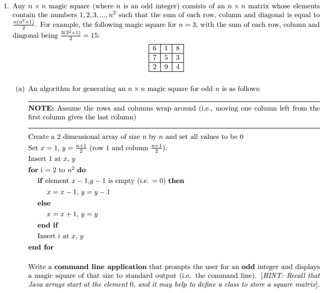 Solved 1. Any n×n magic square (where n is an odd integer) | Chegg.com