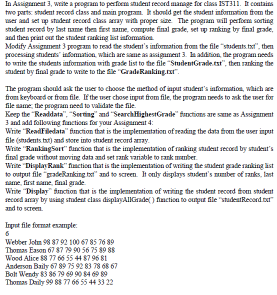 Solved Write a program to perform student record manage for | Chegg.com
