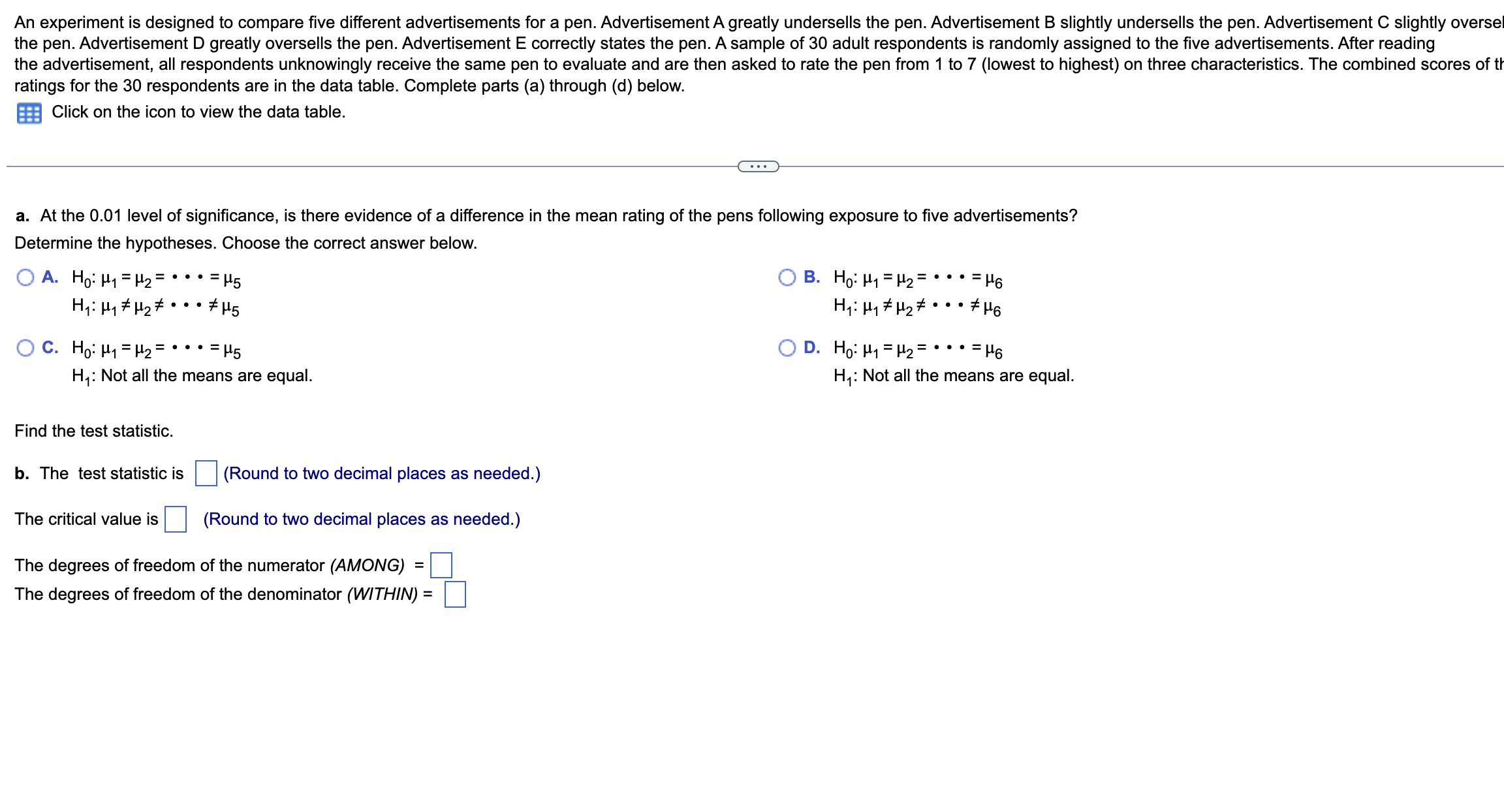 Solved An experiment is designed to compare five different | Chegg.com