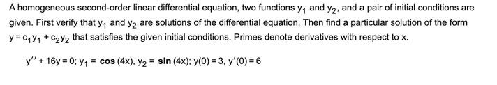 Solved A homogeneous second-order linear differential | Chegg.com