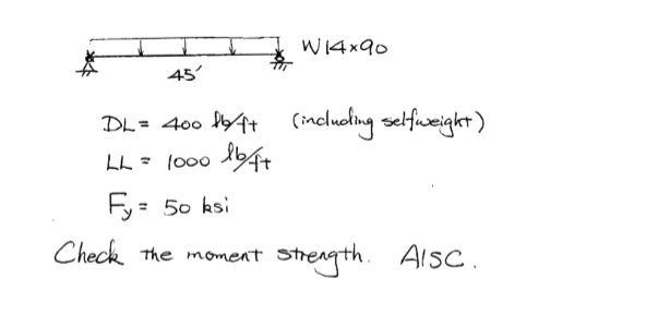 Solved W14x90 45 DL= 400 f/4+ (including selfweight) LL = | Chegg.com