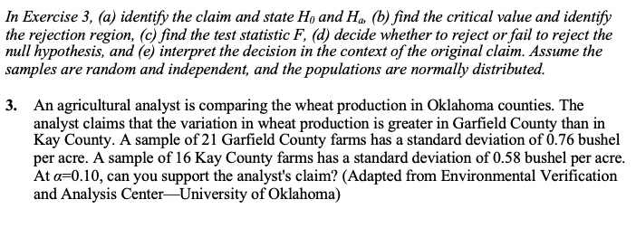 Solved In Exercise 3, (a) identify the claim and state Ho | Chegg.com