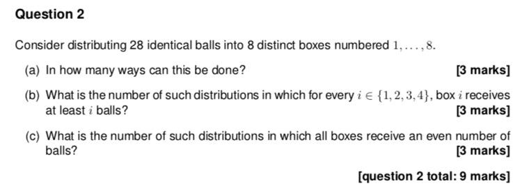 Solved Question 2 Consider distributing 28 identical balls | Chegg.com