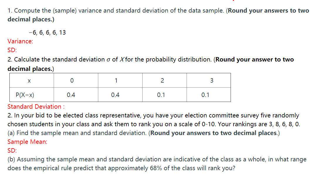 Solved 1. Compute the sample) variance and standard | Chegg.com