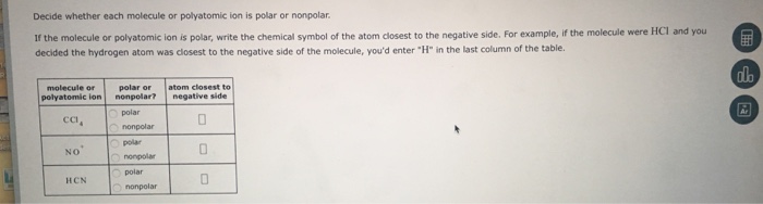 Solved Decide Whether Each Molecule Or Polyatomic Ion Is