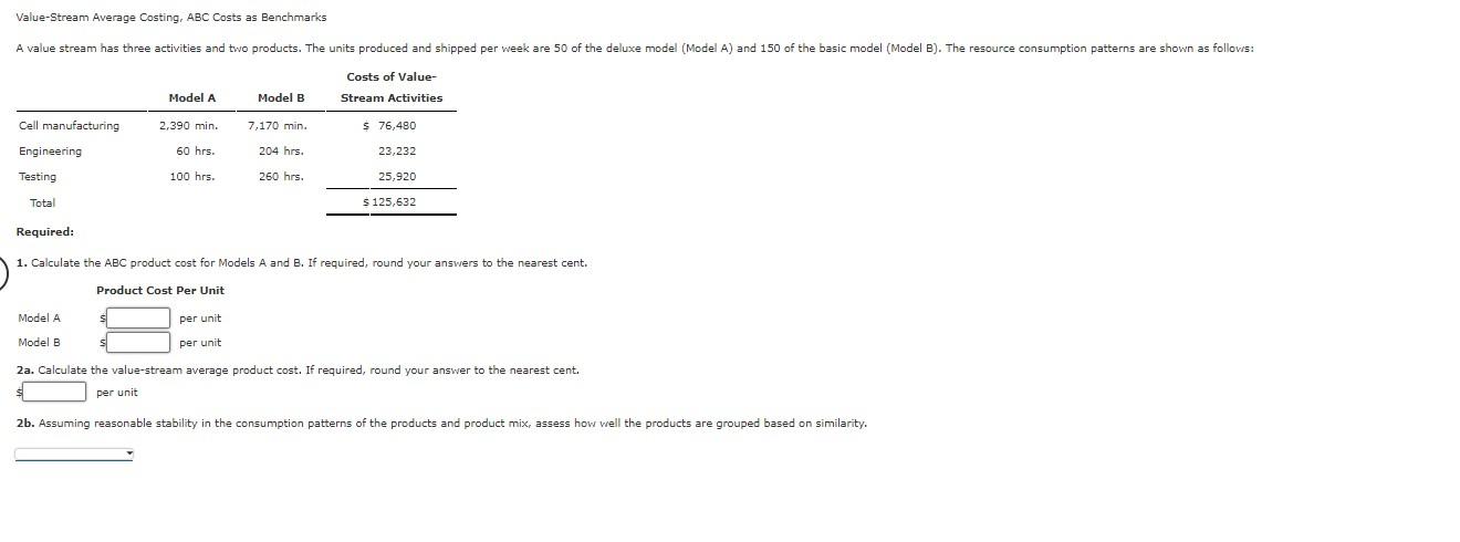 Solved Value-Stream Average Costing, ABC Costs as Benchmarks | Chegg.com
