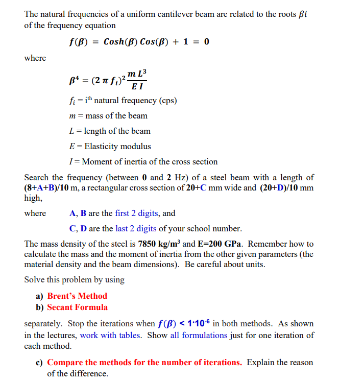 Solved The natural frequencies of a uniform cantilever beam | Chegg.com