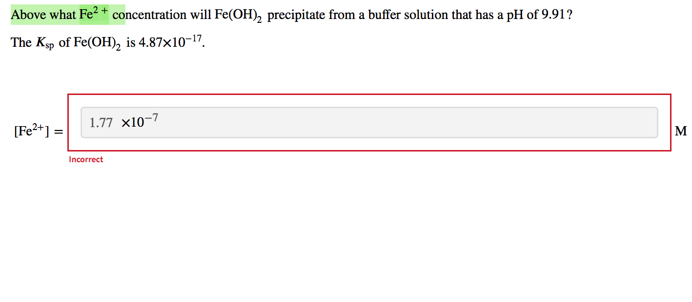 Solved Above what Fe2 + concentration will Fe(OH)2 | Chegg.com