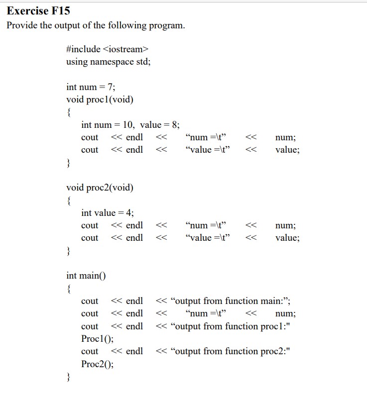 Solved F15 he output of the following program. \#include
