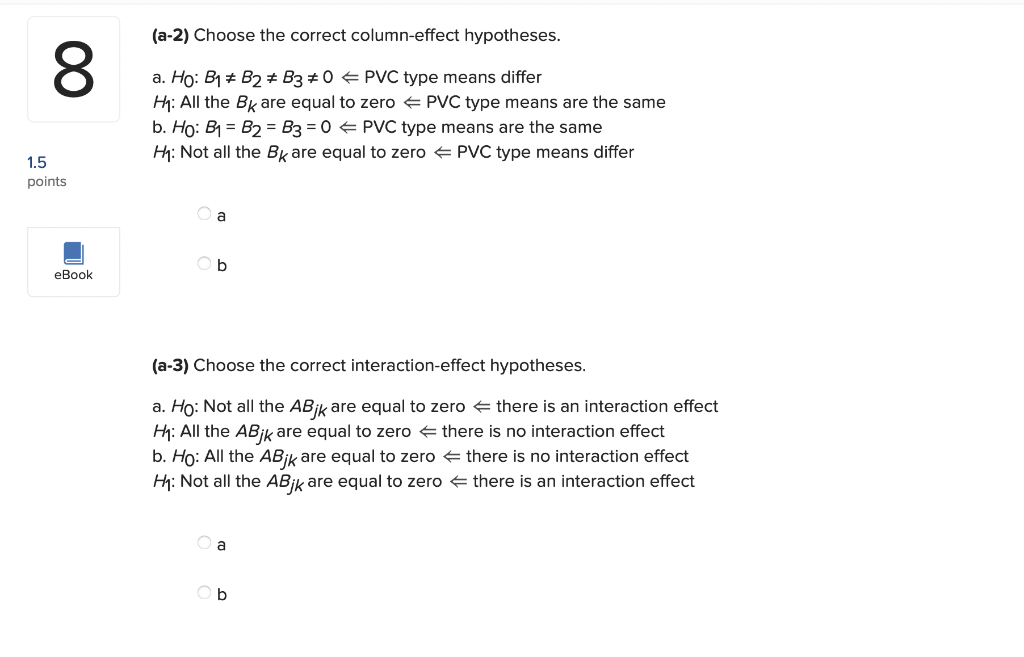 Solved Three samples of each of three types of PVC pipe of | Chegg.com