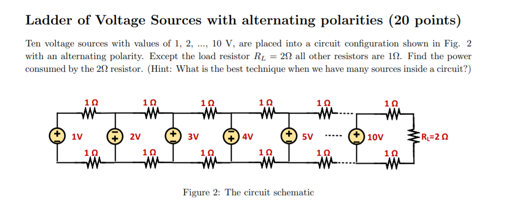 Solved Ladder of Voltage Sources with alternating polarities | Chegg.com
