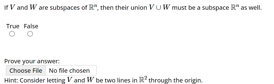 Solved If V and W are subspaces of Rn, then their union V∪W | Chegg.com
