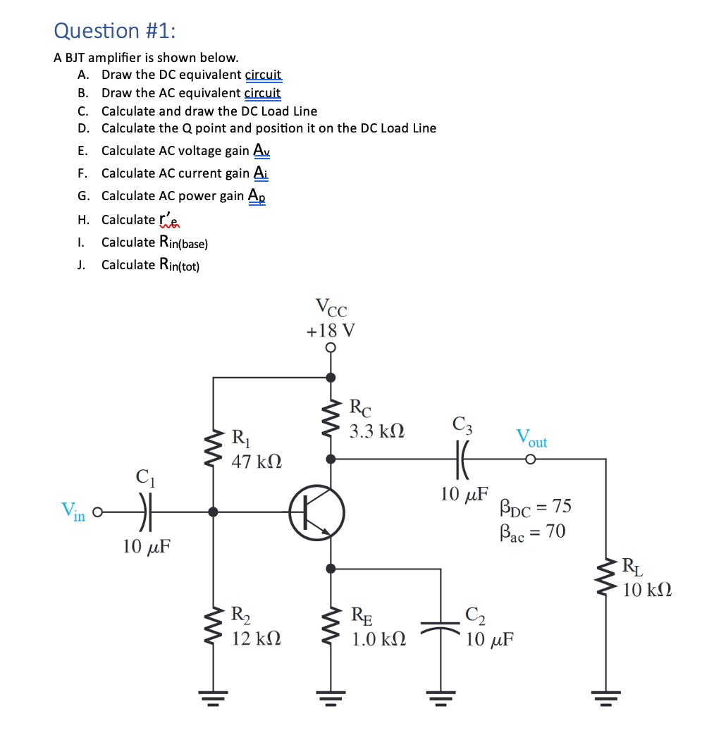 Solved A BJT amplifier is shown below.﻿﻿﻿Draw the DC | Chegg.com
