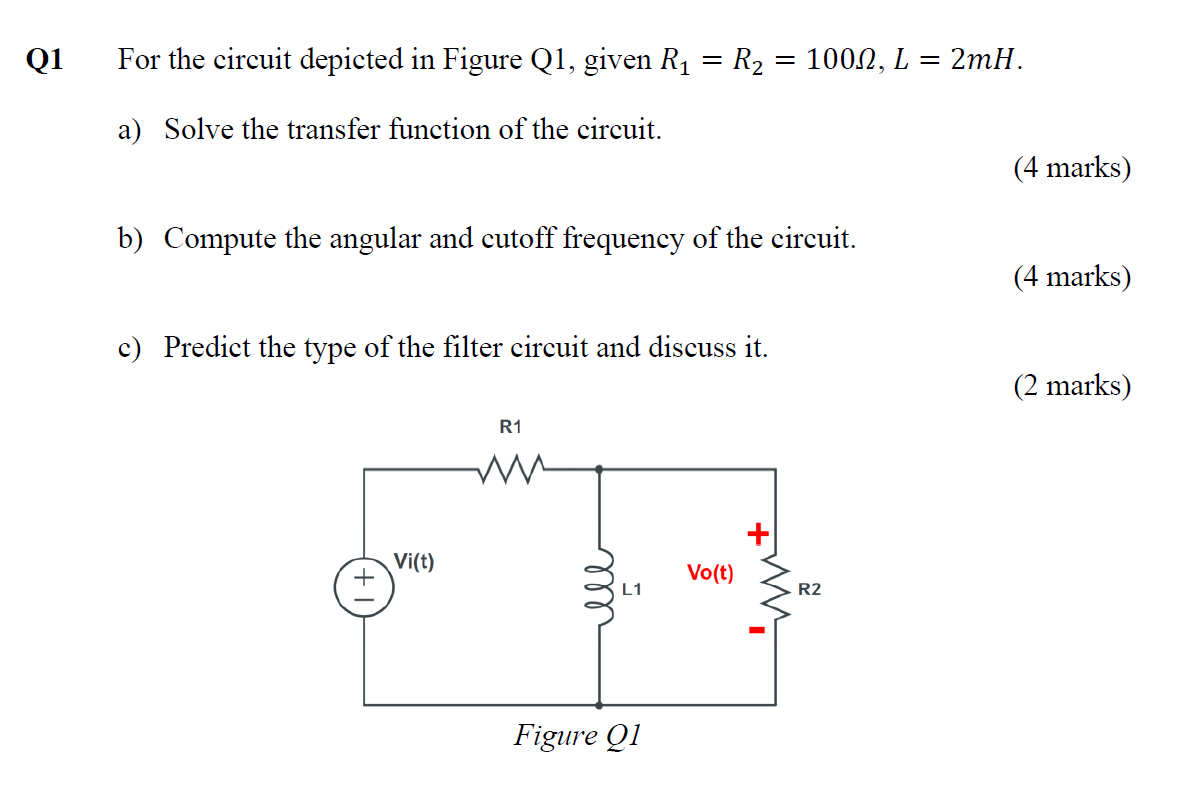 Solved 21 For the circuit depicted in Figure Q1, given | Chegg.com