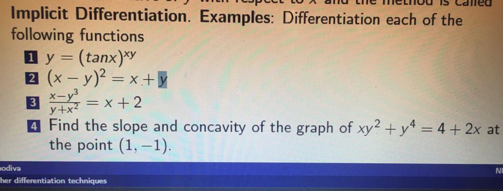 Solved Implicit Differentiation. Examples: Differentiation | Chegg.com