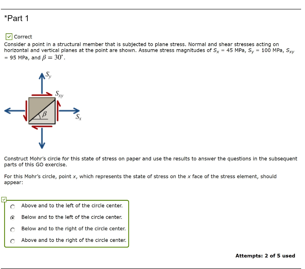 Solved *Part 1 Correct Consider a point in a structural | Chegg.com
