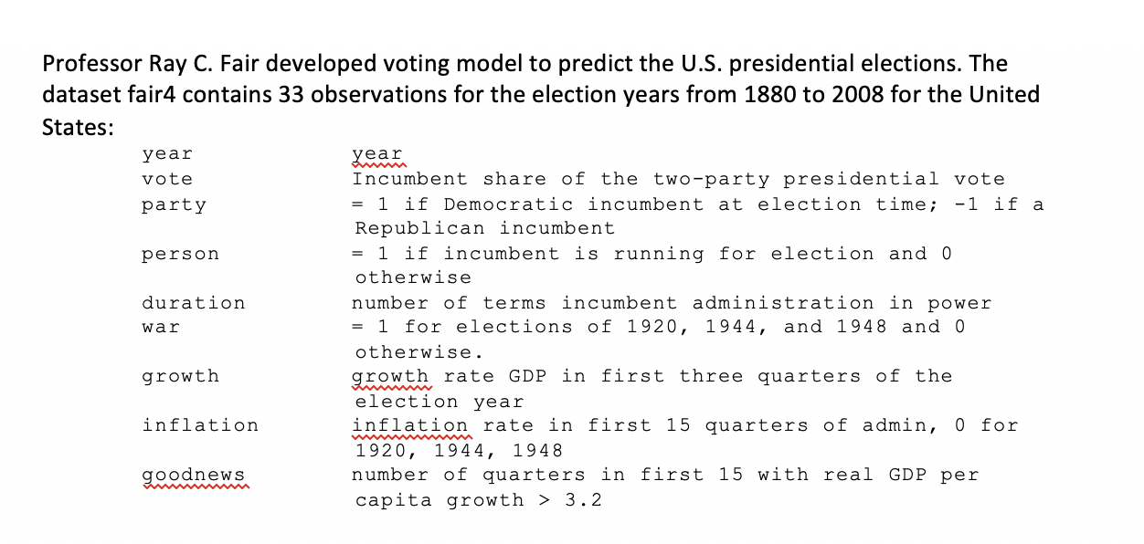 Solved Run a regression model of vote on growth and | Chegg.com