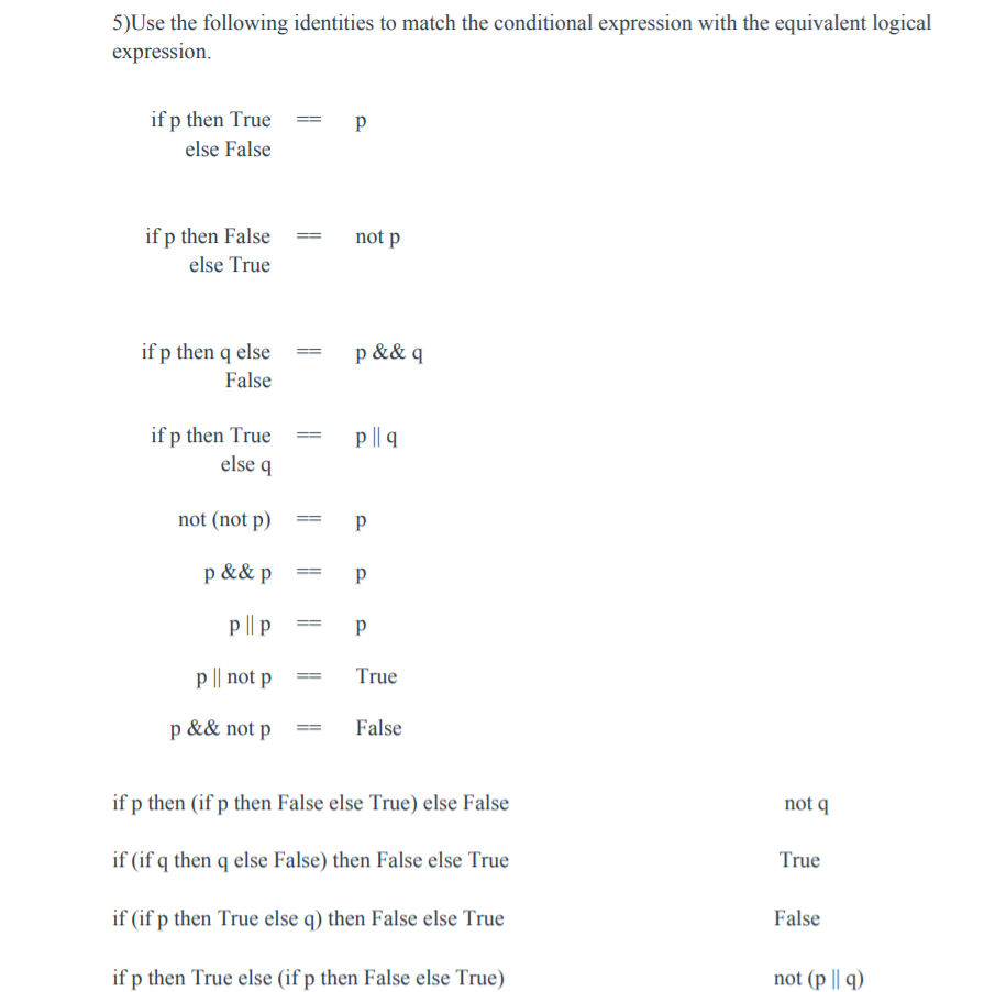 Solved 5)Use the following identities to match the | Chegg.com